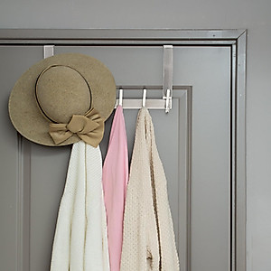 Pumtus Over The Door Hook, 304 Stainless Steel Over Door Hanger, Heavy Duty Coat Rack with 6 Hooks, Easy Install Space Saving Bathroom Organizer, Towel Rack Holder for Robe Hat Clothes Purse