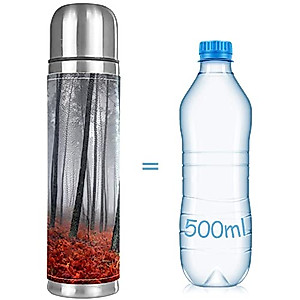 Foggy Forest Red Flowers Stainless Steel Water Bottle, Leak-Proof Travel Thermos Mug, Double Walled Vacuum Insulated Flask 17 OZ