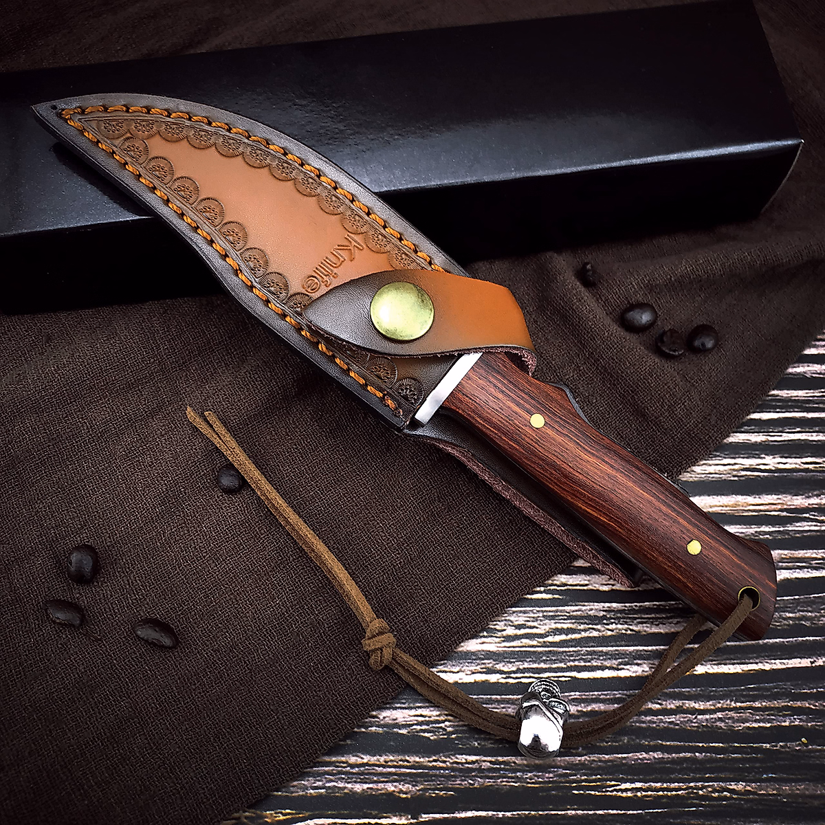 HUAAO 7.8’’ Fixed Blade Knife， 4.1’’ 7Cr13MoV Steel Blade Rosewood Handle, Full Tang Knife Hunting Knife with Sheath，Bowie Knife for EDC Outdoor Survival Camping Hiking