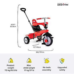 smarTrike Breeze Toddler Tricycle for 1,2,3 Year Olds - 3 in 1 Multi-Stage Trike, Red