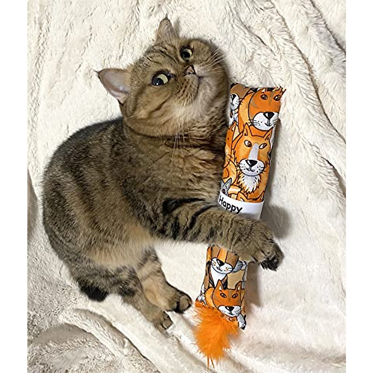 Jumpaws 2 Pack Natural Interactive Catnip Cat Kicker with Feathers, Bite Resistant Chew Toy, Crinkle Kicker, Accessories for Indoor Cat