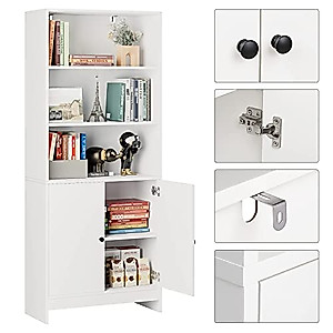 SHUANGZ 3 Tier Bookcase with Doors, 27.5 x 11.8 x 65.7 Inch Storage Organizer Cabinet with 3 Open Shelves, Tall Book Shelf Free Standing Floor Cabinet for Home Office, White