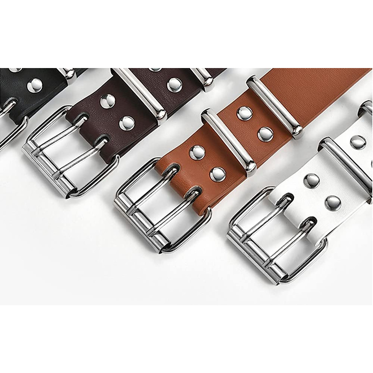 Caiyao Punk Hollow Star PU Leather Waist Belt Fashion Five Pointed Star Double Row Metal Buckle Straps for Women Girl Accessories-C brown