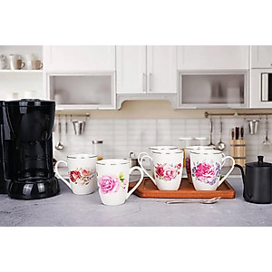 Asmwo Porcelain Floral Tea Cup Set Rose Peony Cups Coffee mugs for Women Latte Cups Set of 6