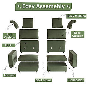 Guyii Sectional Sofa Couch, Modern Luxury Oversized 4-Seater Green Sofa with Storage Ottoman, Convertible Sofa with Back Cushions, L-Shaped Sofa for Living Room, Apartment, Home