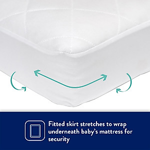Kolcraft Fitted Waterproof Baby Crib Mattress Protector, Crib Mattress Topper, Crib Mattress Pad, Toddler Bed Mattress Protector, Machine Washable/Dryer Friendly, 52” x 28”- White