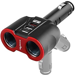 Cigarette Lighter Splitter Car Charger, 120W 2-Socket Cigarette Lighter Splitter + 1 QC3.0 USB Ports + 2 Smart USB Ports for Smart Phones, Tablets, GPS, MP3 Players