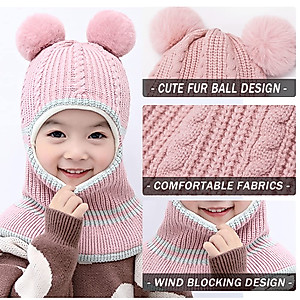 Toddler Winter Hat, Baby Winter Hat, Unisex Infant Toddler Kids Hat Scarf Set Knitted Girls Boys Winter Hat, Kids Baby Winter Hat Scarf Earflap Hood Skull Caps Beanie (Pink)
