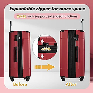 Merax Luggage Sets of 2 Suitcases With Wheels Expandable Lightweight, TSA Lock, Hardside Spinner Carry On Luggage, 20 28 inch Red