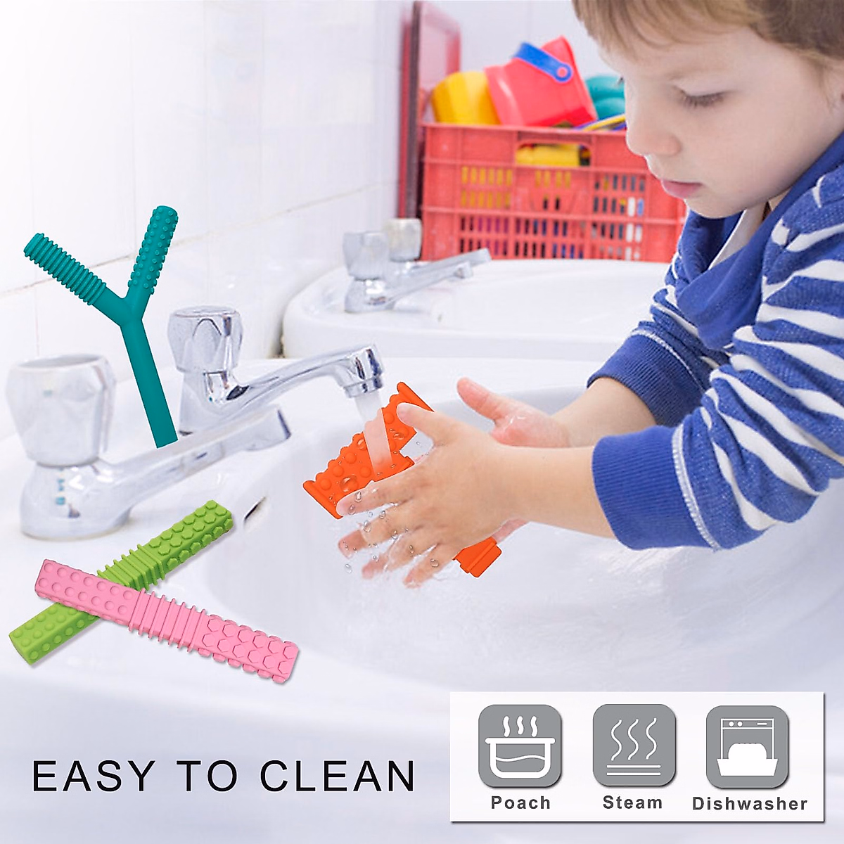 Sensory Chew Toys for Autistic Children, 4 Pack Silicone Chew Tube Teething Sticks Toys for Autism, ADHD, SPD, Chewies with Special Needs, Oral Motor Chewy Tool for Sensory Kids Chewer.