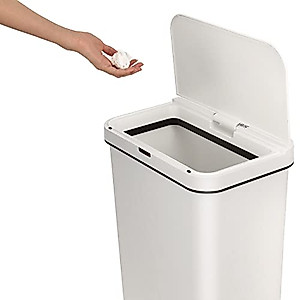 SIMPLI-MAGIC 79503 13 Gallon Touchless Sensor Trash Can, Rectangle Garbage Bin, Perfect for Home, Kitchen, Office, White