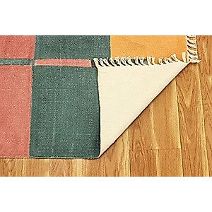 Casavani Indian Handmade Cotton Carpet Geometric Multicolor Area Dhurrie Best Uses For Home/Office 3x5 Feet Rugs for Bedroom,Living Room,Kids Room,Hallway Enterway,Kitchen 4x15 Feet Runner