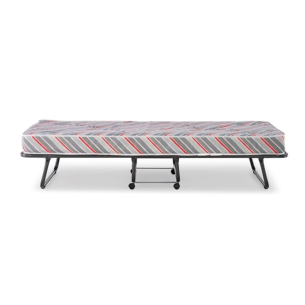 Pemberly Row Metal and Fabric Folding Bed in Gray with Memory Foam Mattress