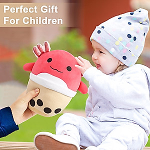 Axolotl Boba Plush, 10" Cute Axolotl Boba Stuffed Animal Toy Bubble Tea Plushie Doll Pillow for Kids Gift, Boys and Girls Party Favor Home Decoration