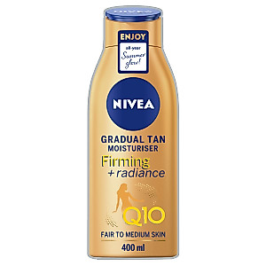 NIVEA Q10 Firming Plus Radiance Gradual Tan (400 ml), Tan Activating Firming Cream with Q10, Supports a Gradual Tan, Tanning Moisturiser for a Sun-Kissed Radiant Glow