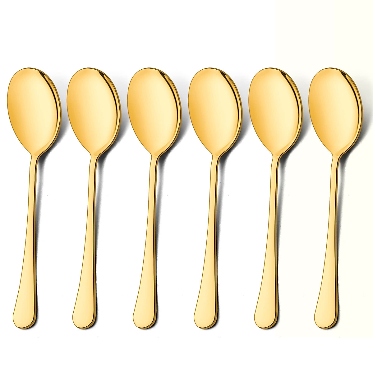 LIANYU Gold Serving Spoons Set of 6, 9.8 Inch Stainless Steel Large Dinner Buffet Catering Banquet Serving Spoons, Mirror Finish, Dishwasher Safe