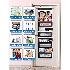 JARLINK 5-shelf Over Door Organizer Storage, Upgrade Hanging Storage with Clear Window, 50 lbs Load Storage Organizer for Bedroom, Bathroom, Nursery, Baby Kids Toys, Diapers, Pantry, Black