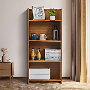 MoNiBloom 4 Tier Bookshelf, Bamboo Display Shelves Bookcase Storage Book Shelves Organizer Freestanding for Living Room Bedroom Office Décor, Brown