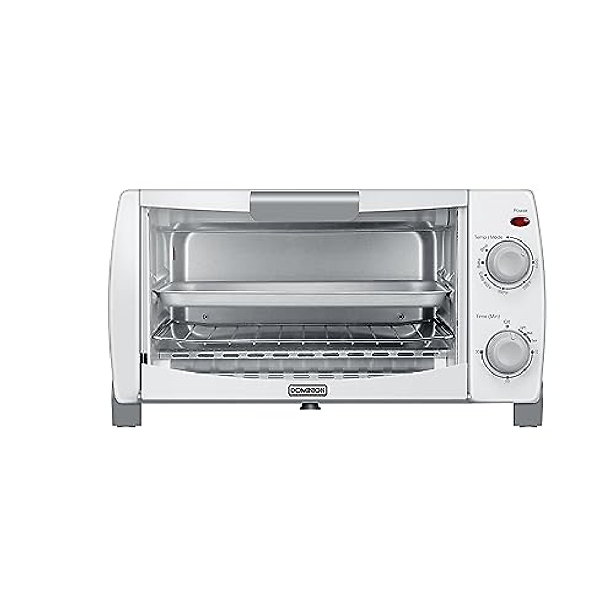Dominion 4 Slice Small Toaster Oven Countertop, Retro Compact Design, Multi-Function with 30-Minute Timer, Bake, Broil, Toast, 1000 Watts, 2-Rack Capacity, White