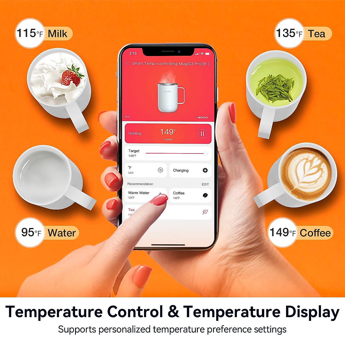 vsitoo Temperature Control Heated Coffee Mug S3PRO 14 Oz, Smart Self Heating Travel Mug with Manual & APP Controlled Coffee Warmer, Rechargeable and Battery Powered, LED Light, Auto Off (White)