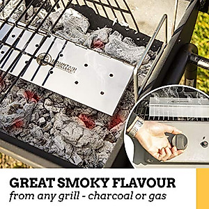 Mountain Grillers Smoker Box for Wood Chips Use a Gas or Charcoal BBQ Grill and Still Get That Delicious Smoky Barbecue Flavored Grilled Meat Hinged Lid for Easy Access polished finish stainless steel