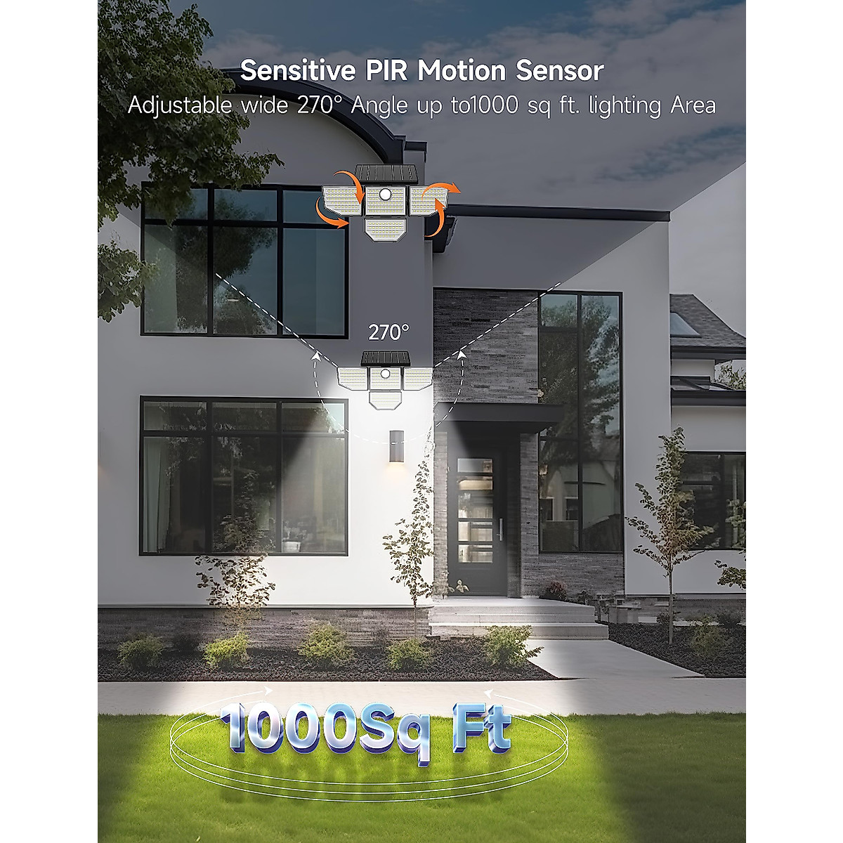 soysout Solar Outdoor Lights, 3000LM 176 LED Security Lights with Remote Control, 4 Heads Motion Sensor Lights, IP65 Waterproof Outdoor Floodlights