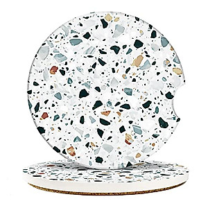 Car Coasters for Drinks Absorbent, 2 Pack Cup Holders, 2.56" Ceramic Stone & Non-Scratch Cork Base Coasters, Auto Accessories for Women & Men, Classic Italian Floor Venetian Natural