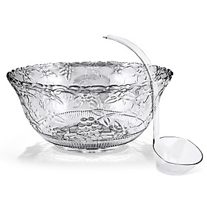 Stock Your Home Premium Plastic Punch Bowl with Ladle, Fancy Disposable Punch Bowls for Parties, Holidays, Schools, Halloween, and More, Quality Glass Like Appearance, Large Punch Bowl with Ladle Set