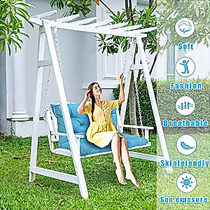 Mrzneaoch Porch Swing Cushion with Backrest and Ties 3 Seat Swing Cushion Replacement Thicken 4" Outdoor Swing Cushions for Outdoor Cushions for Patio Furniture (60 * 40 * 4 inch)