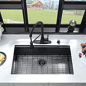 28 Black Undermount Kitchen Sink - iAnomla 28 Inch Black Stainless Steel Undermount Workstation Sink 16 Gauge Deep Single Bowl Matte Black Kitchen Sink with Cutting Board