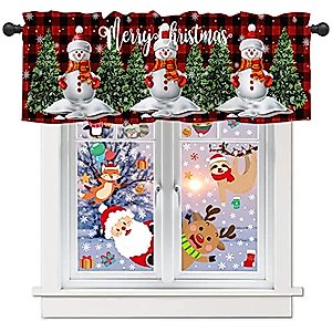 Xmas Tree Curtains Valance for Bedroom Living Room, Christmas Snowman Window Curtains & Drapes Rod Pocket Snowflake Winter Snowy Valances for Kitchen Window Curtains Over Sink 54 x 18in,1 Panel