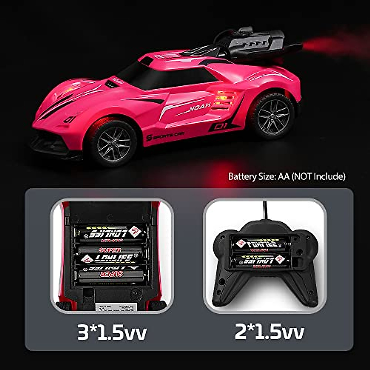 VATOS Remote Control Car, 1:24 Scale Kids Mini RC Car with LED Lights and Spray Effect, 27Mhz RC Racing Electric Car Toys for 3 4 5 6 7 8-12 Years Boys Girls Birthday, Party