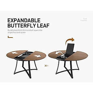 Acanva Extension Oval/Round Dining Table for 6, Expandable Butterfly Leaf & Sturdy Base, Suit for Kitchen, Living Room & Apartment, 46.5”W(+11.8) x 46.5”D x 30.1”H, Light Oak/Black