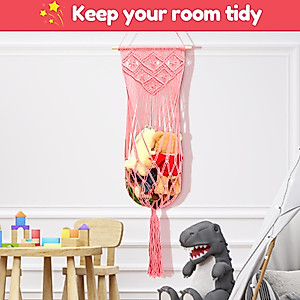 Stuffed Animal Storage Hammock Wall Hanging Toy Hammock Net Space Saving Stuffed Toy Hammock Handmade Toy Net Corner for Bedroom Nursery Basement Playroom (Pink)