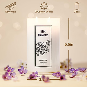 Goodpick Lilac Blossoms Soy Candles, Scented Candle 22 oz, Candles for Home Scented, Large Spring Candle, Gift for Women, Her, Mom, New Home, Graduation, Birthday Gifts, 2 Wicks