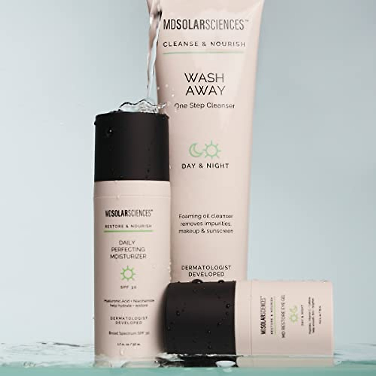 MDSolarSciences Wash Away One Step Foaming Cleanser Removes Impurities, Makeup & Sunscreen, Dermatologist Developed Vegan Formula with Hyaluronic Acid, Pineapple Extract, Aloe & Vitamin B5, 5 Fl Oz.