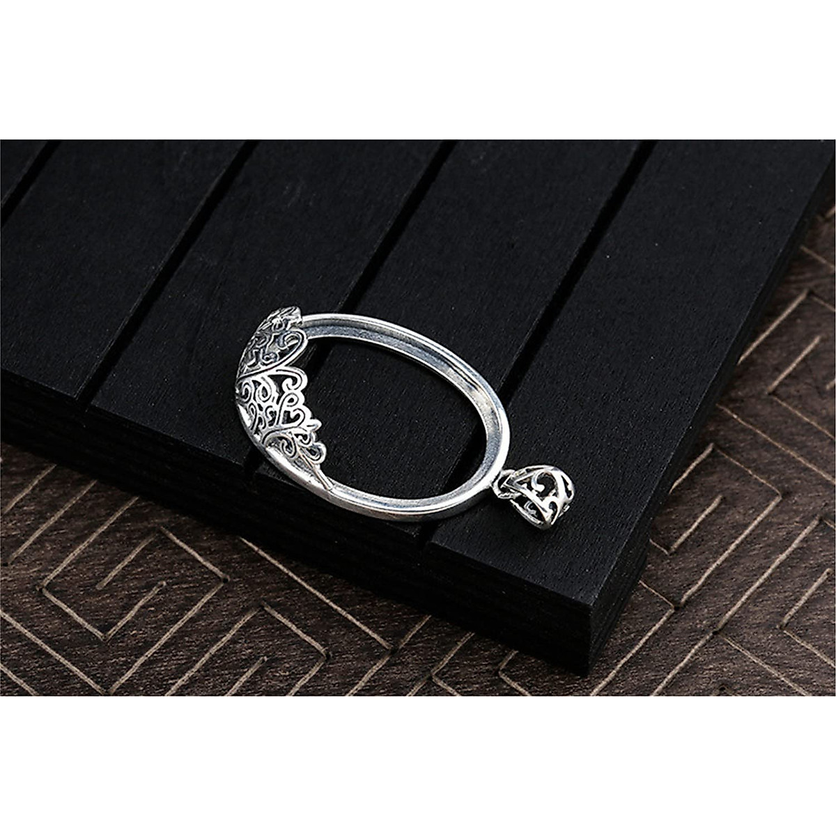 Great Beads Pendant Blank (20x29mm Oval Blank) Antique Style Thai Sterling Silver Oval Cabochon Pendant Setting P306B