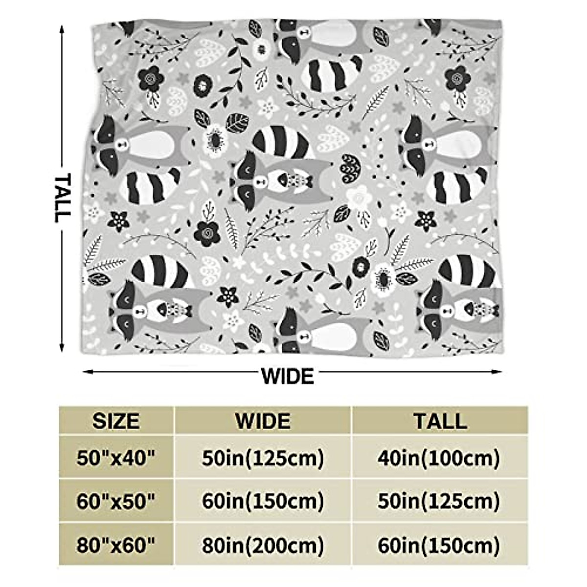 Cute Raccoon Throw Blanket Super Soft Warm Bed Blankets for Couch Bedroom Sofa Office Car, All Season Cozy Flannel Plush Blanket for Girls Boys Adults, 60"X50"