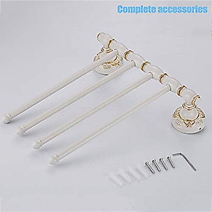 Towel rack European-Style Rotating Multi-Arm Towel Bar, Space Aluminum Multi-Function Bathroom Storage Rod, New Thick Base, Gold Pattern Design.