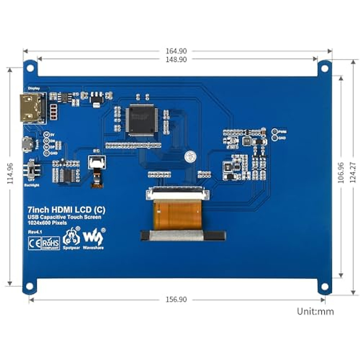 waveshare 7inch HDMI LCD (C) Capacitive Touch Screen Display Supports Various Systems for All Ver. Raspberry pi 3 Model B/3 B+ 2B/B+/B/A BeagleBone Black Banana Pi/Pro Video Photo Kit