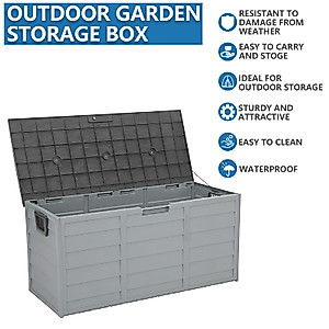 HomVent Outside Storage Box 75 Gallon Deck Boxes Outdoor waterproof Storage Container For Patio Cushions,Patio Furniture, Garden Tools and Pool Toys (Gray)
