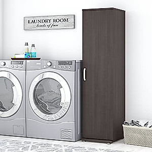 Bush Business Furniture Universal Laundry Storage Narrow Linen Tower with Door and Shelves, Storm Gray