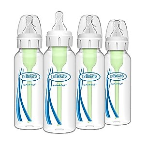 Dr. Brown’s Natural Flow® Anti-Colic Options+™ Narrow Baby Bottles 8 oz/250 mL, with Level 1 Slow Flow Nipple, 4 Pack, 0m+