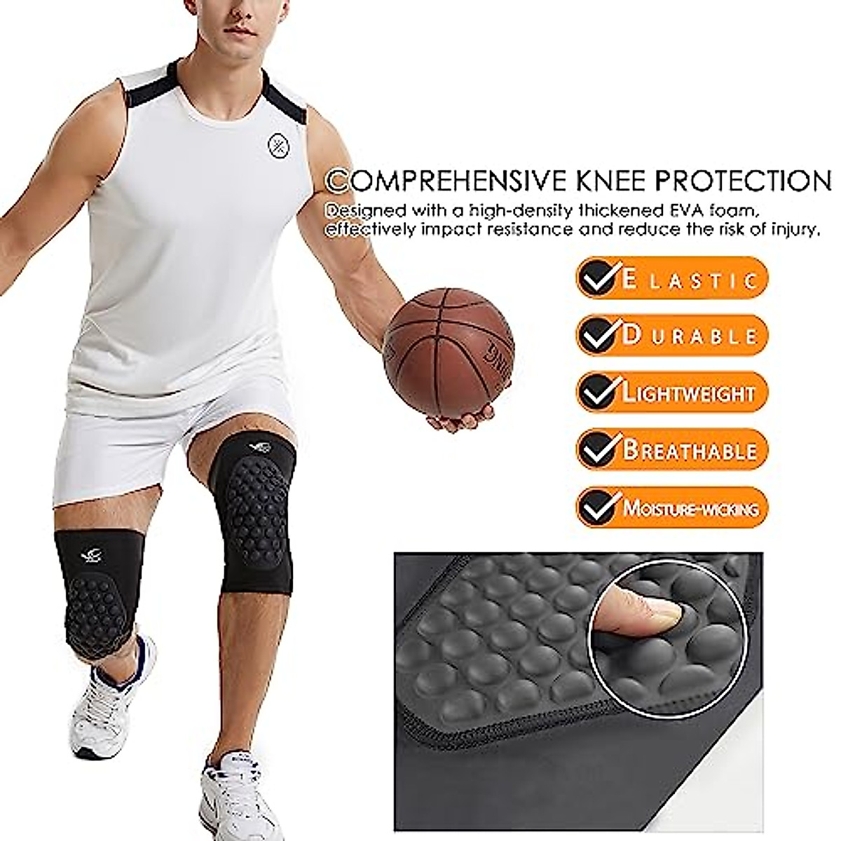 HiRui Knee Pads for Kids Youth Adult, Basketball Baseball Knee Brace Anti-slip Compression Knee Sleeves, Collision Avoidance Kneepad Knee Support for Volleyball Football Cycling Wrestling, Lightweight (Small, Black)