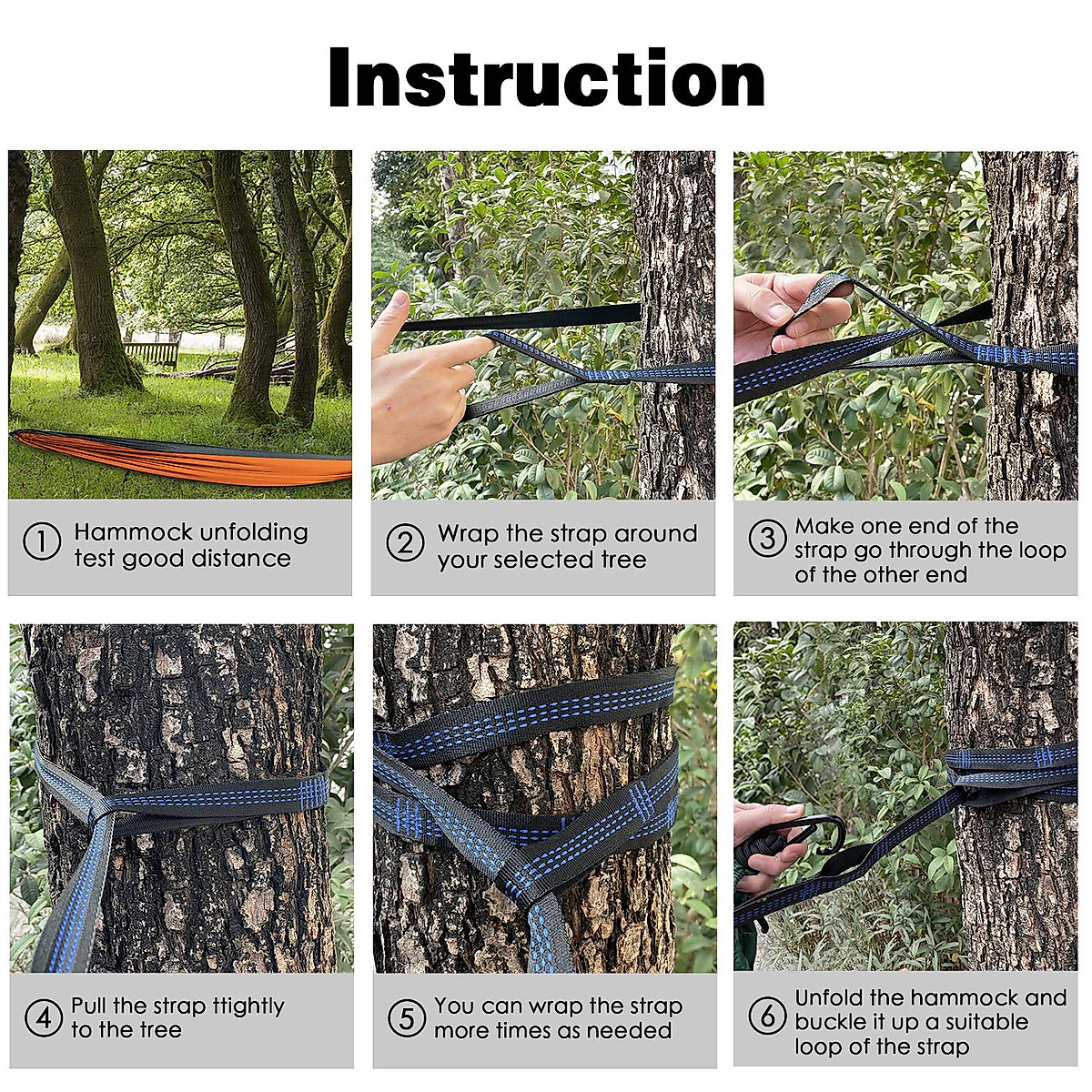 Camping Hammock, Double & Single Portable Hammocks with 2 Tree Straps and Carabiners | Easy Assembly | Lightweight Parachute Nylon Hammocks for Backpacking, Travel, Beach, Hiking (Gray/Orange)