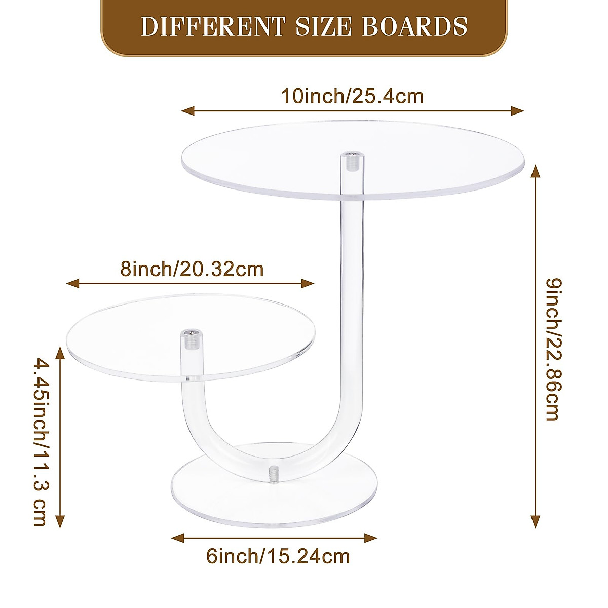 Cake Stand 2 Tier - Stylish Clear Cake Tree Acrylic Cupcake Tower for Weddings, Birthdays, Anniversaries, Baby Showers, Parties Décor - 2 Cake Trays with 10 and 8 inch diameters