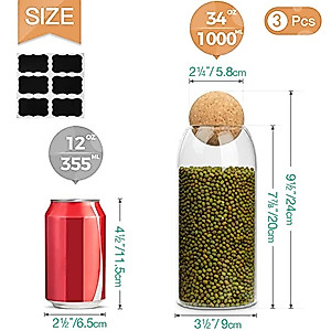 ComSaf 34Oz Glass Storage Container with Ball Cork, Coffee Storage Jar, 3Pcs Bath Salt Jar, Glass Jar with Cork Lids, Decorative Jar for Candy, Tea, Suger, Bathroom Apothecary Cotton Swab Qtip Holder