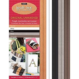 kraft-tex Sampler 5-Colors Original Unwashed: Kraft Paper Fabric, 10-Sheets 8.5" x 11” (kraft-tex Basics)