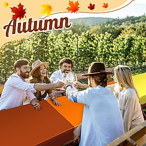 VitalCozy 6 Pcs Fall Foil Plastic Tablecloth Disposable Thanksgiving Table Covers Orange Yellow Brown Rectangle Metallic Tablecloths for Autumn Harvest Home Party Decoration Supplies, 54 x 108 Inch