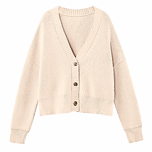 LILLUSORY Women's Cropped Cardigan Oversized Button Sweaters 2025 Fall Trendy Knit Dressy Fashion Outfits Apricot S